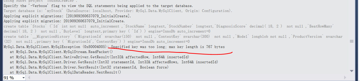 MySql EF CodeFirst EF6 MySQL Specified Key Was Too Long Max Key 