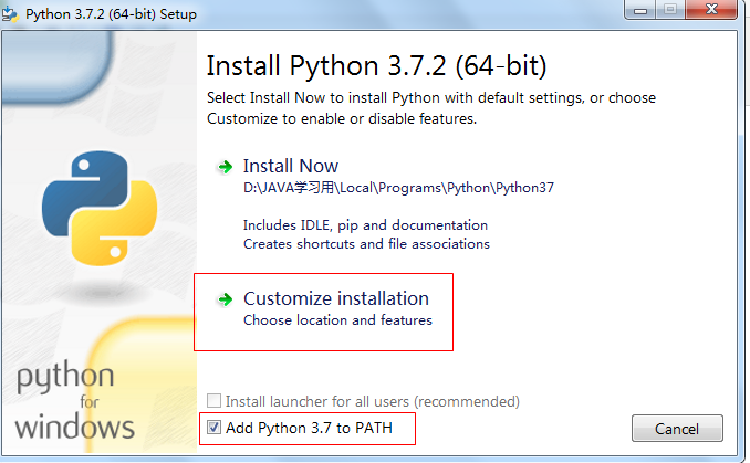 python3.7.2 安装时提示 Windows 7 Service Pack 1 and all applicable updates ...