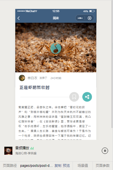 慕课网-微信小程序入门与实战-常用组件API开发技巧项目实战-第6章构建新闻详情页面-playBackgroundAudio-音乐播放基本实现 - herisson_pan - 博客园