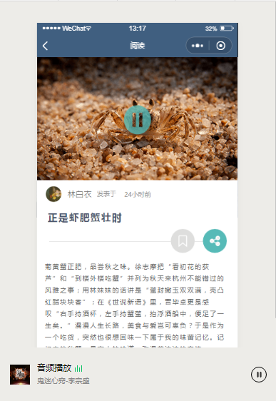 慕课网-微信小程序入门与实战-常用组件API开发技巧项目实战-第6章构建新闻详情页面-playBackgroundAudio-音乐播放基本实现 - herisson_pan - 博客园