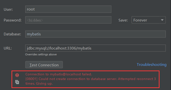 Maven连接数据库是报[08001]connection To Mybatis Localhost Failed [08001